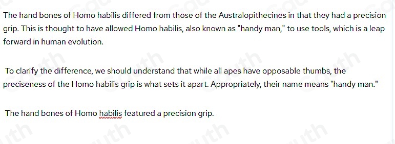 Solved: Unlike the hand bones of Australopithecines, the hand bones of ...