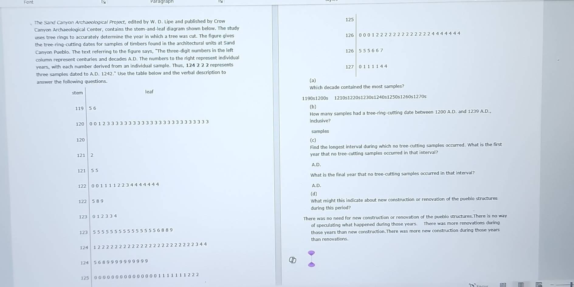 Solved: Font Paragraph The Sand Canyon Archaeological Project, edited ...