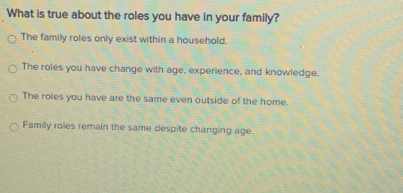 Solved: What is true about the roles you have in your family? The ...