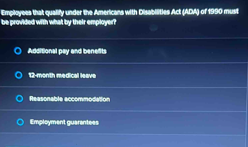 Solved: Employees that qualify under the Americans with Disabilities ...