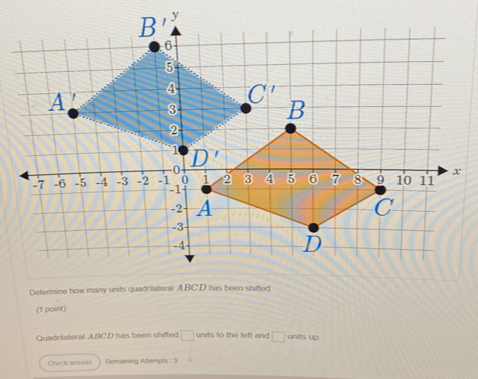 Solved: Determine how many units quadrilateral ABCD has been shifted. (1 point) Quadrilateral ...