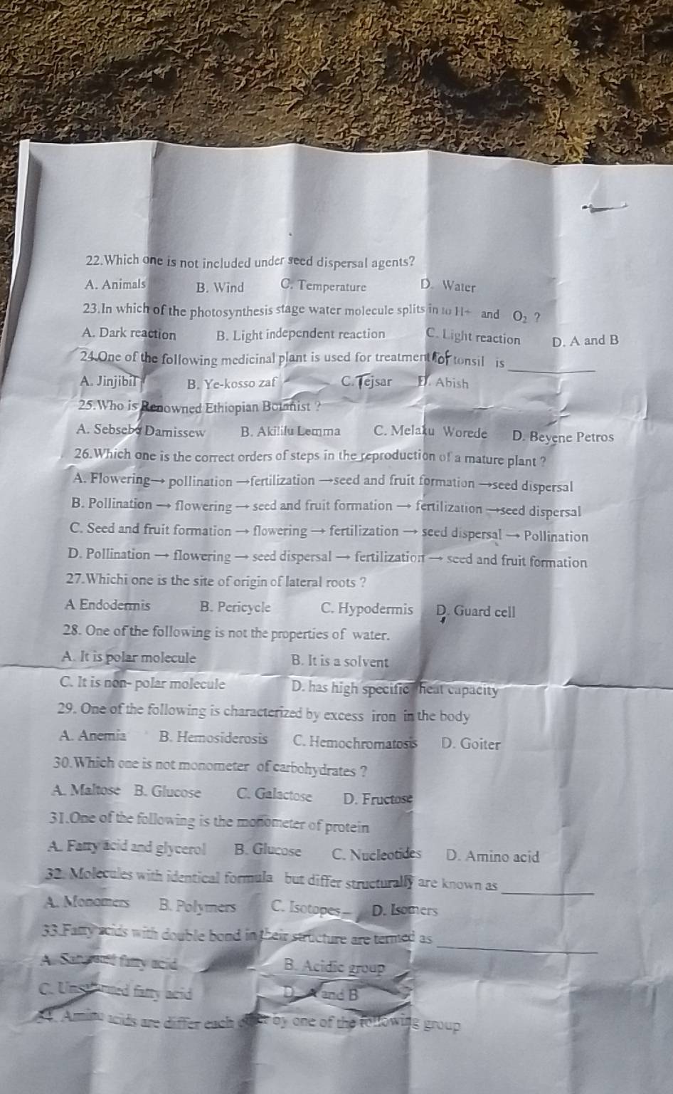 Résolu :Which one is not included under seed dispersal agents? A ...