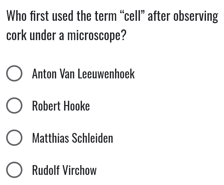 Solved: Who first used the term “cell” after observing cork under a ...