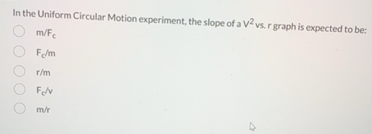 Solved: In the Uniform Circular Motion experiment, the slope of a V^2vs ...