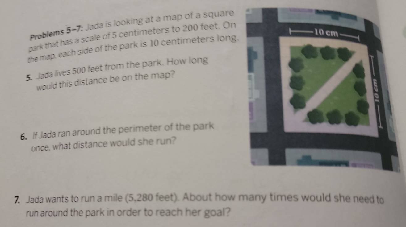 Solved: Problems 5-7: Jada is looking at a map of a square park that ...