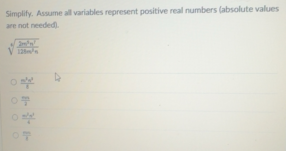 Solved: Simplify. Assume all variables represent positive real numbers ...