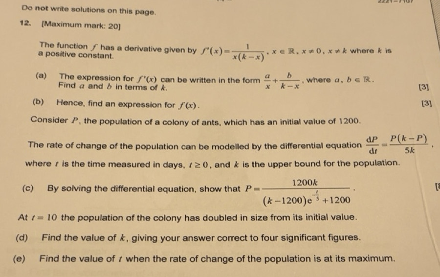 Solved: Do not write solutions on this page. 12. [Maximum mark: 20] The ...