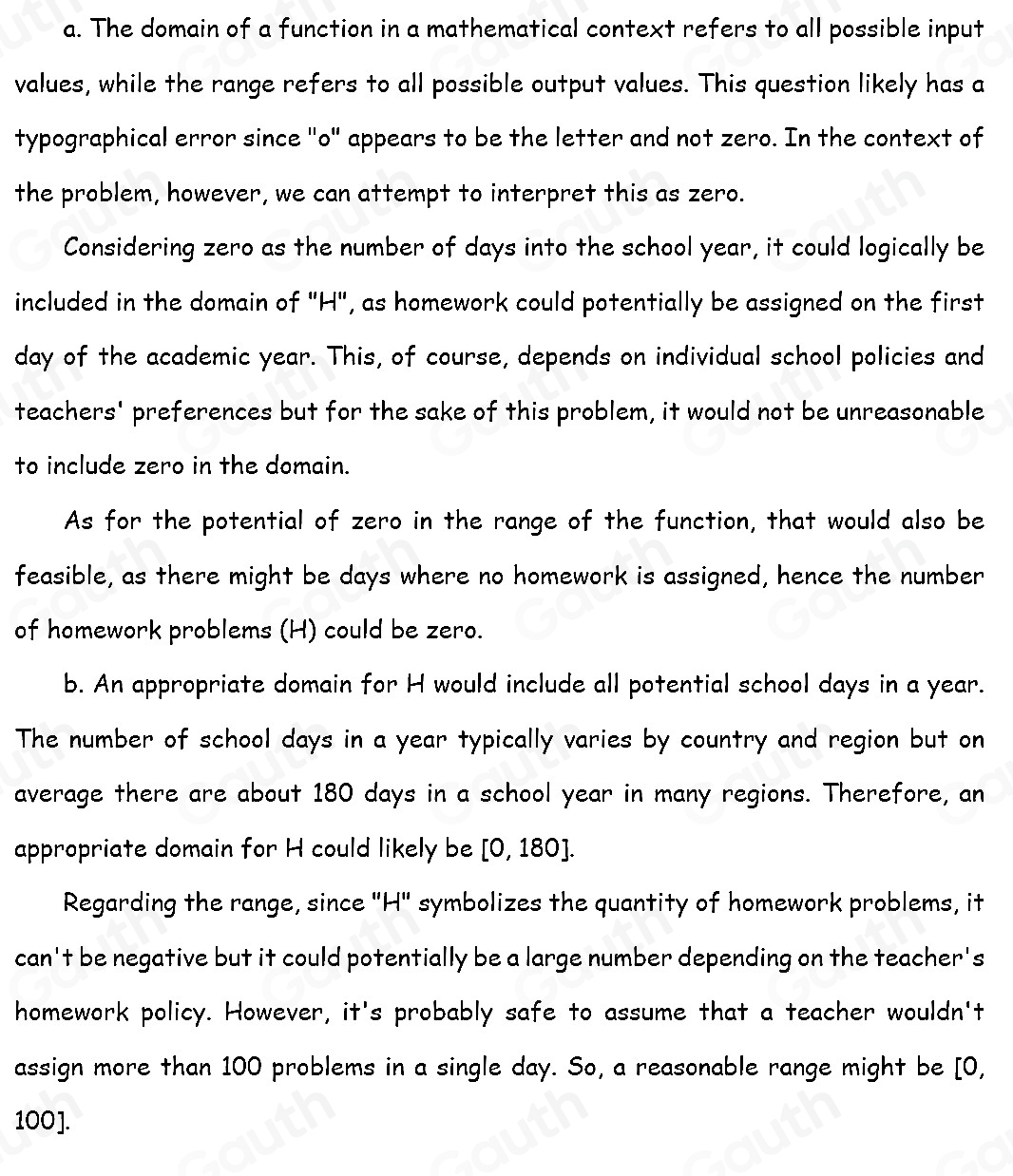 Solved: Let H(x) represent the number of homework problems assigned x ...
