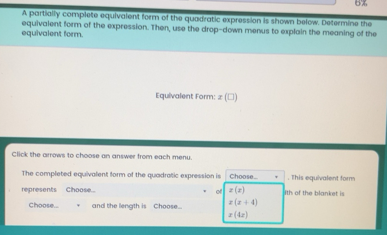 Solved: 6% A partially complete equivalent form of the quadratic ...