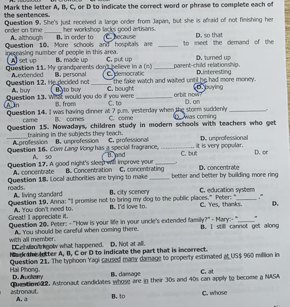 Giải quyết:Mark the letter A, B, C, or D to indicate the correct word ...