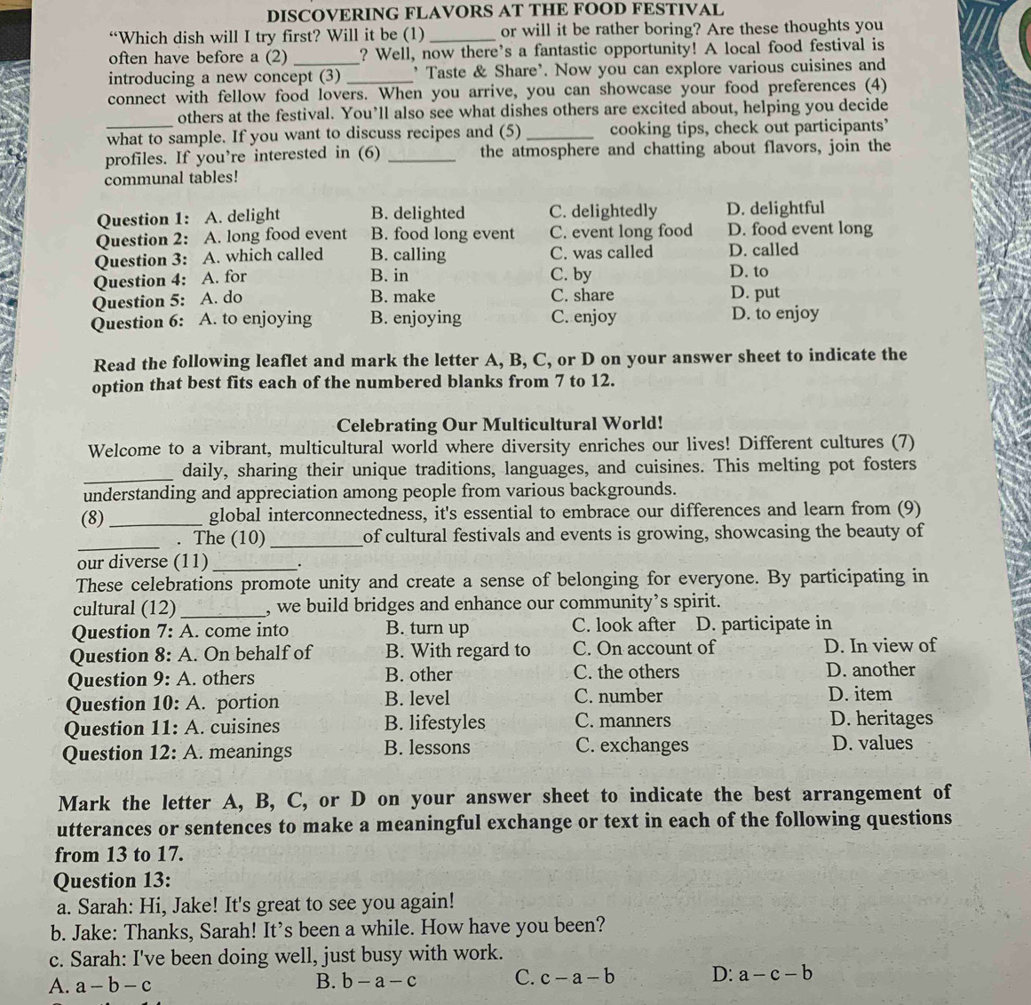 Giải quyết:DISCOVERING FLAVORS AT THE FOOD FESTIVAL “Which dish will I ...