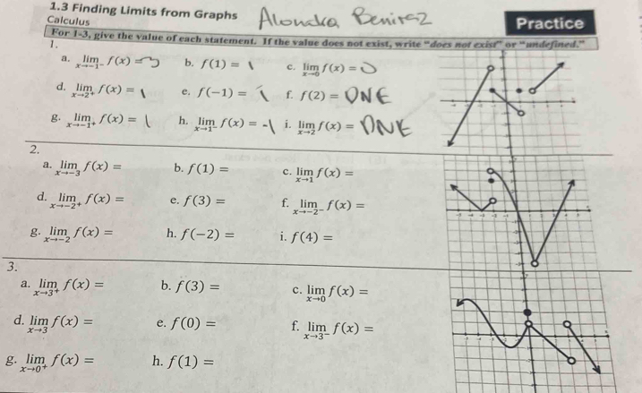 Solved: 1.3 Finding Limits from Graphs Calculus Practice For 1-3, give ...