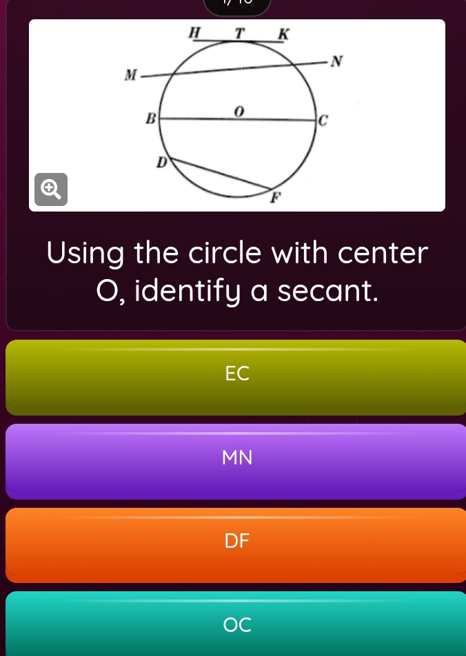 Solved: Q Using the circle with center 0, identify a secant. EC MN DF ...