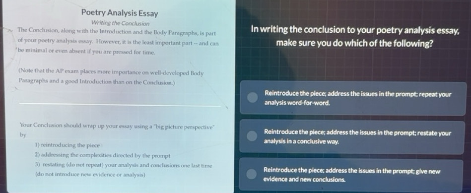 Solved: Poetry Analysis Essay Writing the Conclusion The Conclusion ...