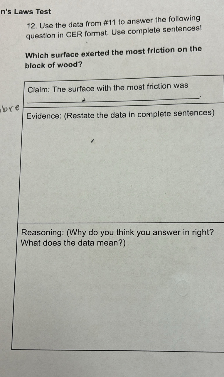 Solved: n's Laws Test 12. Use the data from #11 to answer the following ...