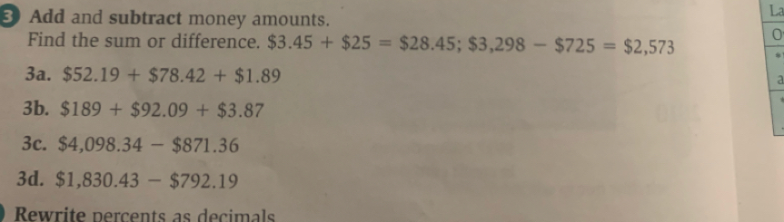 Solved: Add and subtract money amounts. La Find the sum or difference ...