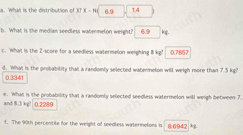 Solved: Suppose that the weight of seedless watermelons is normally ...