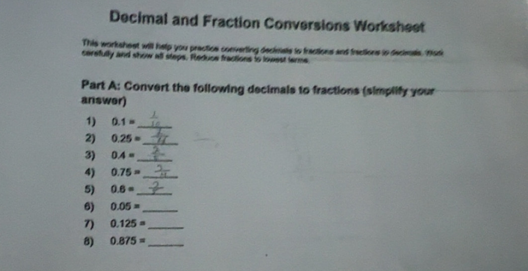 Solved: Decimal and Fraction Conversions Worksheet This workshest will help you prectice ...