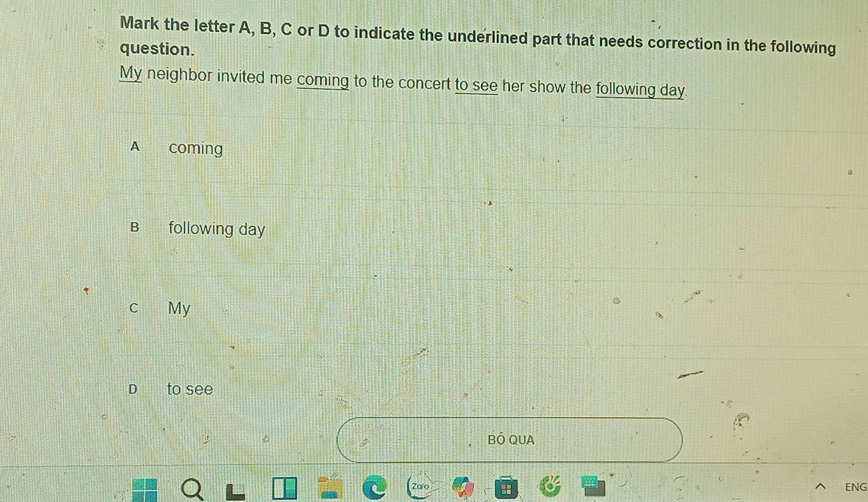 Giải quyết:Mark the letter A, B, C or D to indicate the underlined part ...