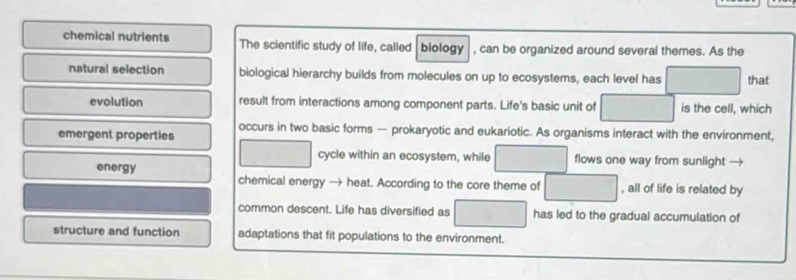 Solved: chemical nutrients The scientific study of life, called biology ...