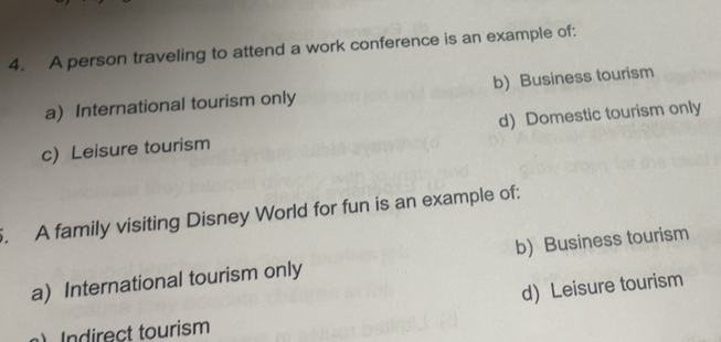 Solved: A person traveling to attend a work conference is an example of ...