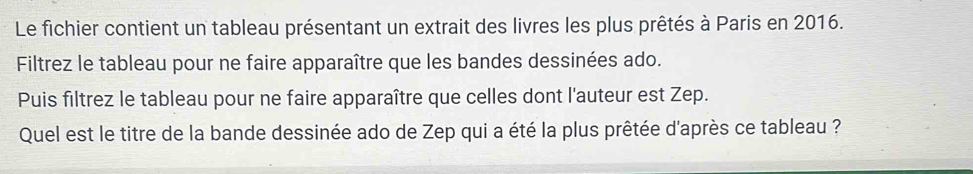 Résolu :Le fichier contient un tableau présentant un extrait des livres ...