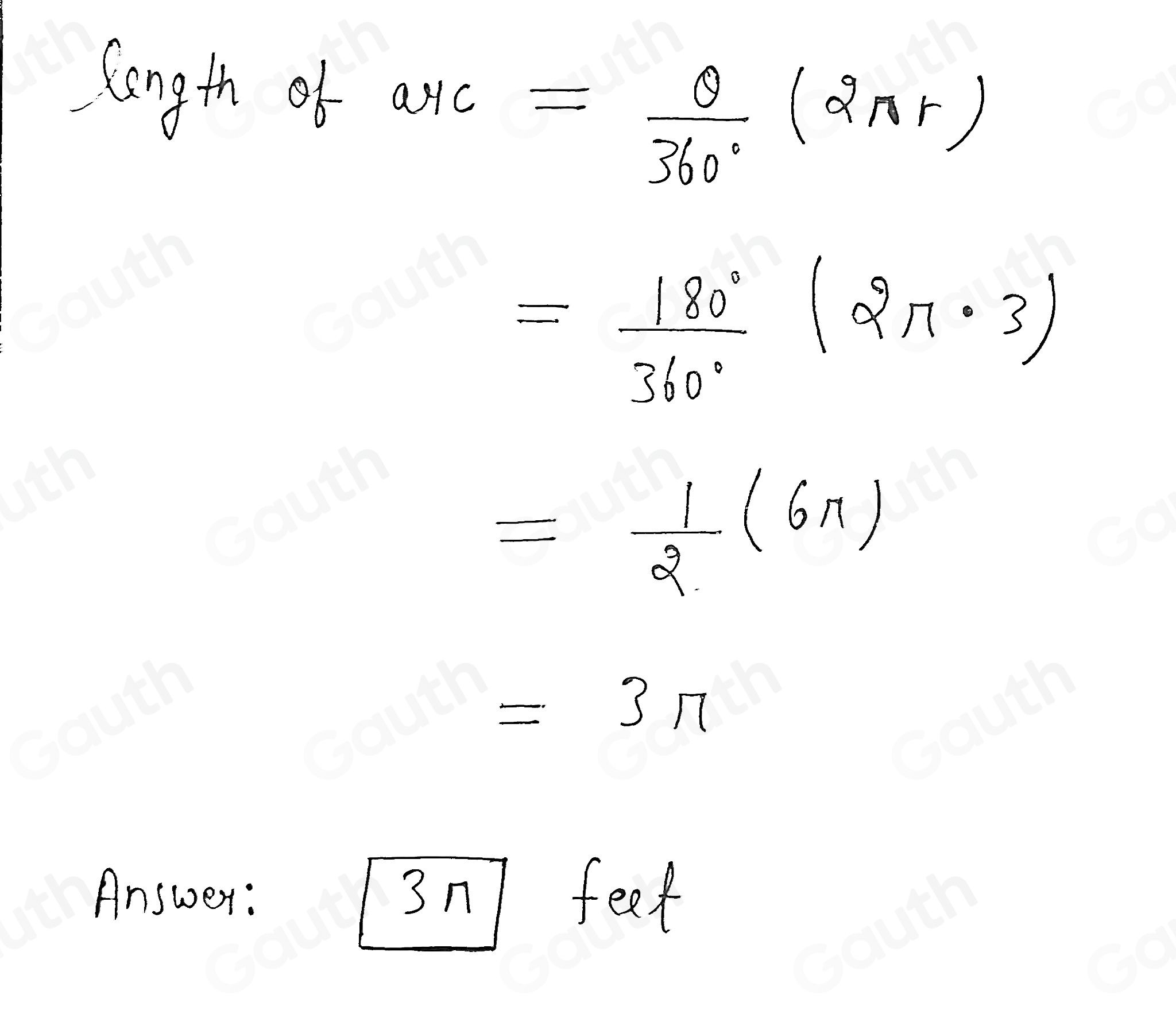 Solved: The radius of a circle is 3 feet. What is the length of a 180 ...