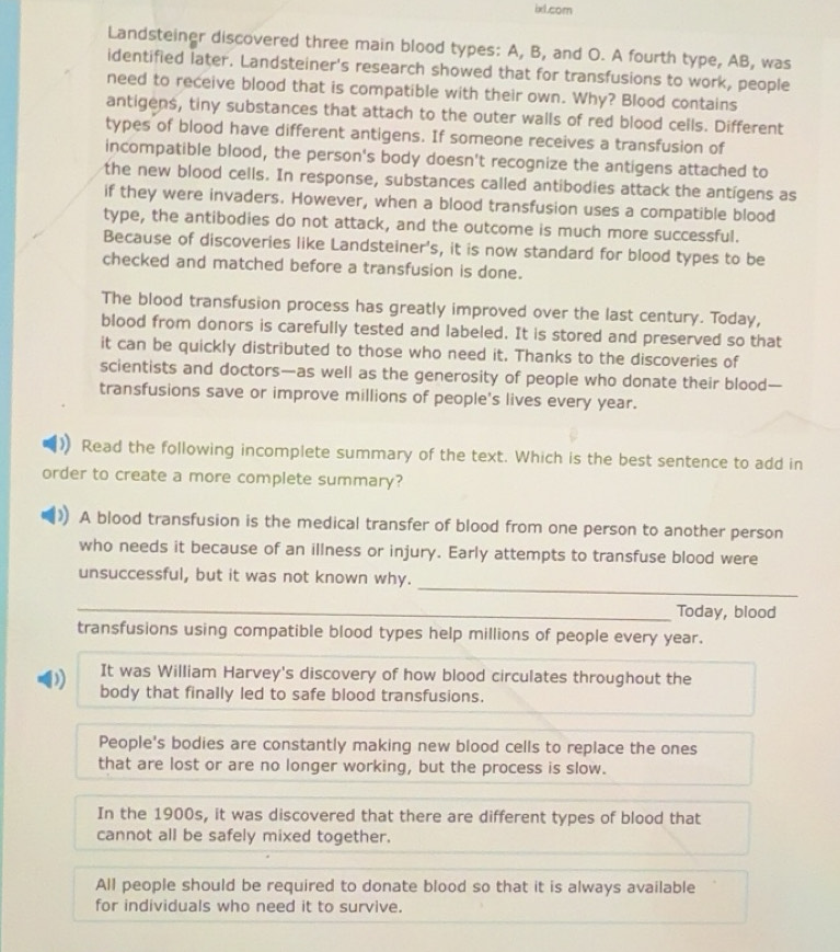 Solved: ixl.com Landsteiner discovered three main blood types: A, B ...