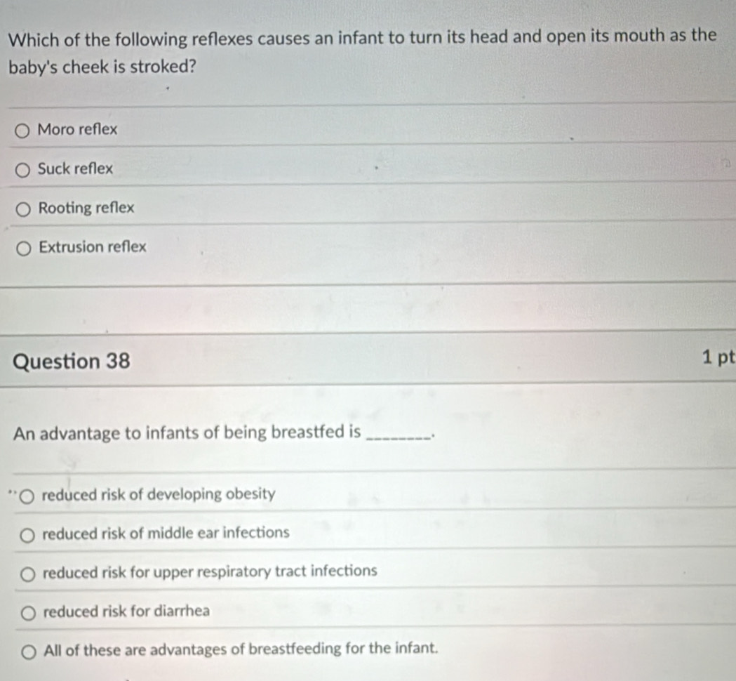 Solved: Which of the following reflexes causes an infant to turn its ...