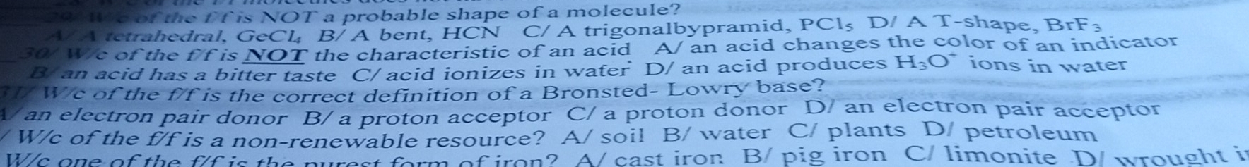 Solved: Wo of the f f is NOT a probable shape of a molecule? A/A ...