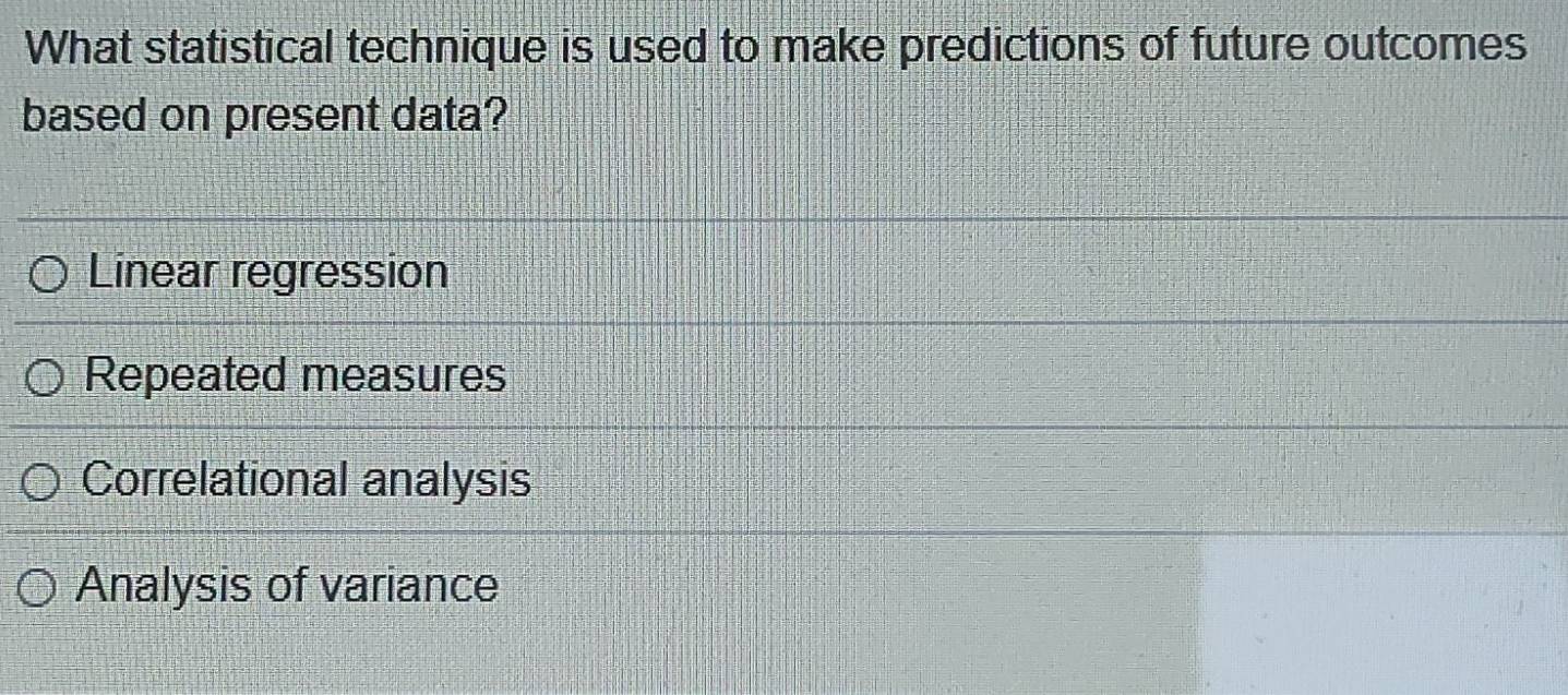 Solved: What statistical technique is used to make predictions of ...