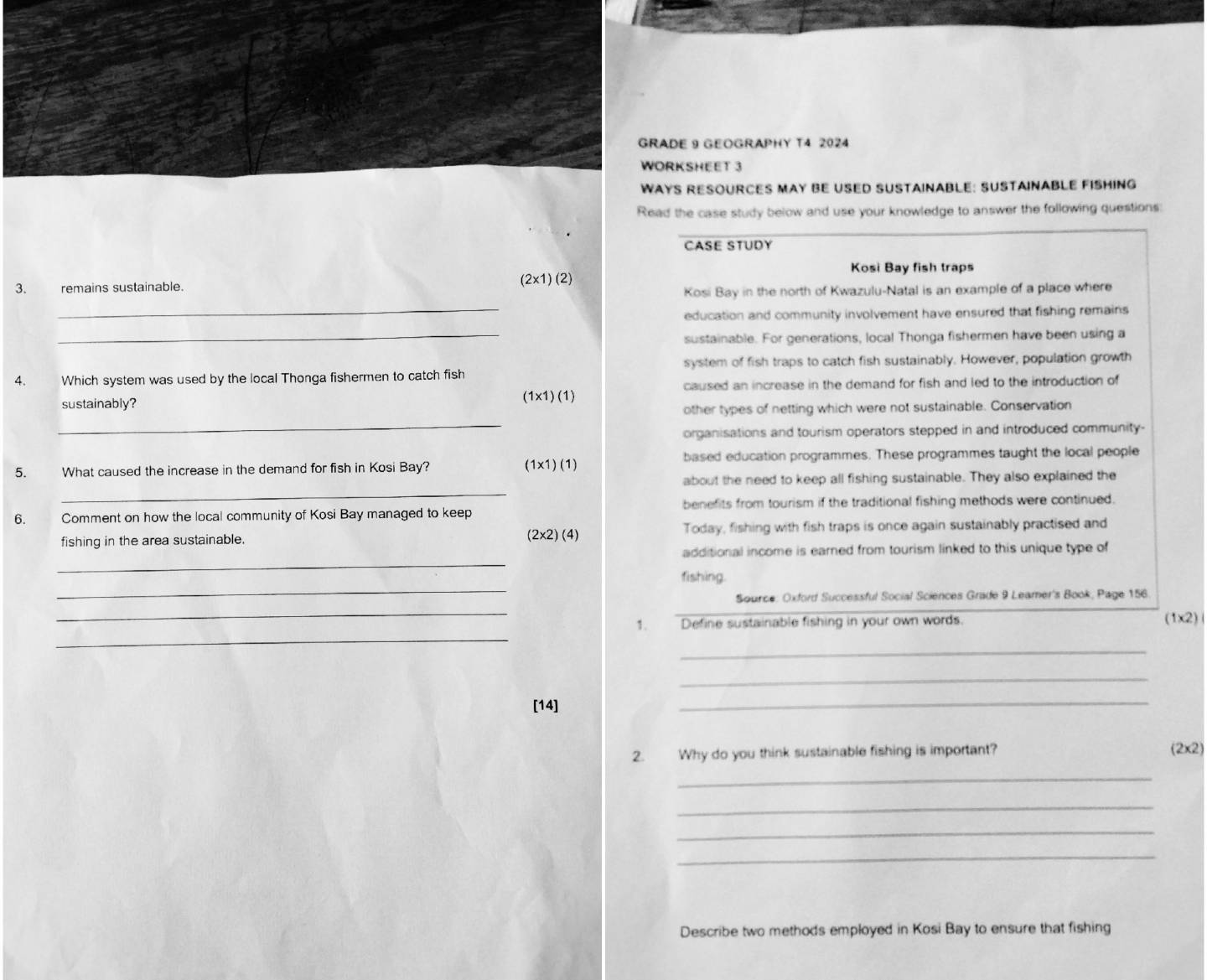 Résolu :GRADE 9 GEOGRAPHY T4 2024 WORKSHEET 3 WAYS RESOURCES MAY BE ...