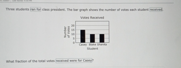 Three students ran for class president. The bar graph shows the number ...