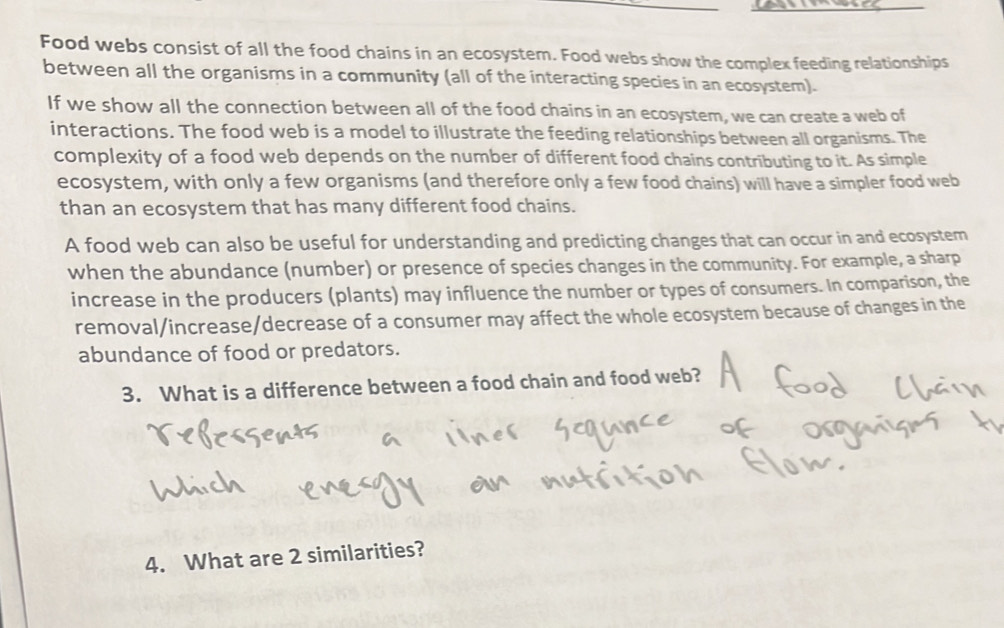 Solved: Food webs consist of all the food chains in an ecosystem. Food ...