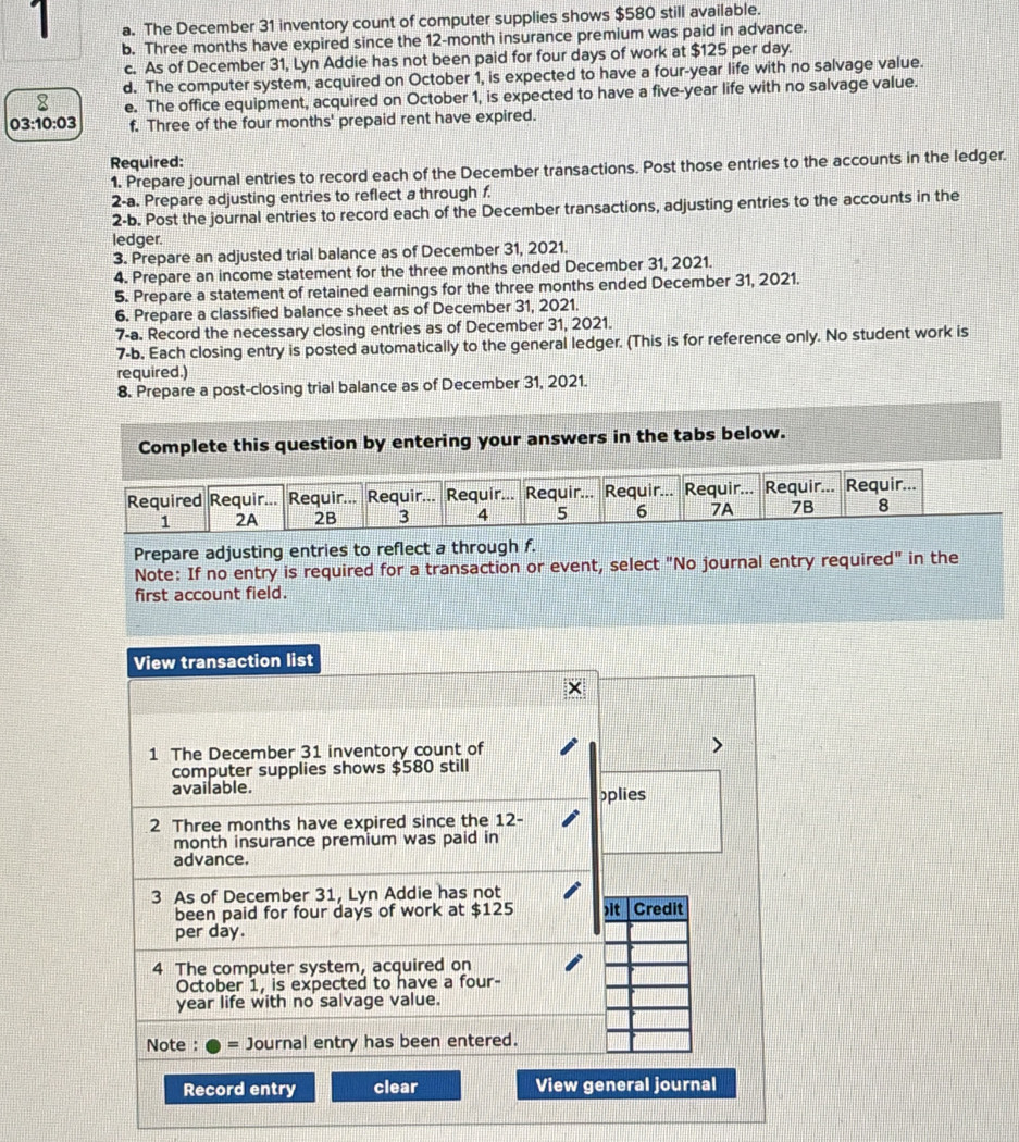 Solved: The December 31 inventory count of computer supplies shows $580 ...