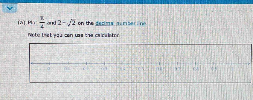 Solved: Plot π /4 and 2-sqrt(2) on the decimal number line. Note that ...