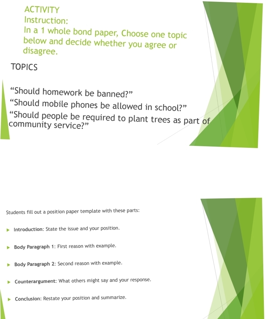 Solved: ACTIVITY Instruction: In a 1 whole bond paper, Choose one topic ...