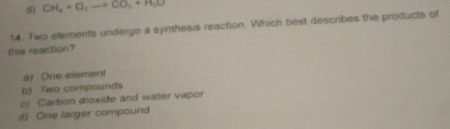 Solved: d) CH_4+O_2to CO_2+H_2O 14. Two elements undergo a synthesis ...