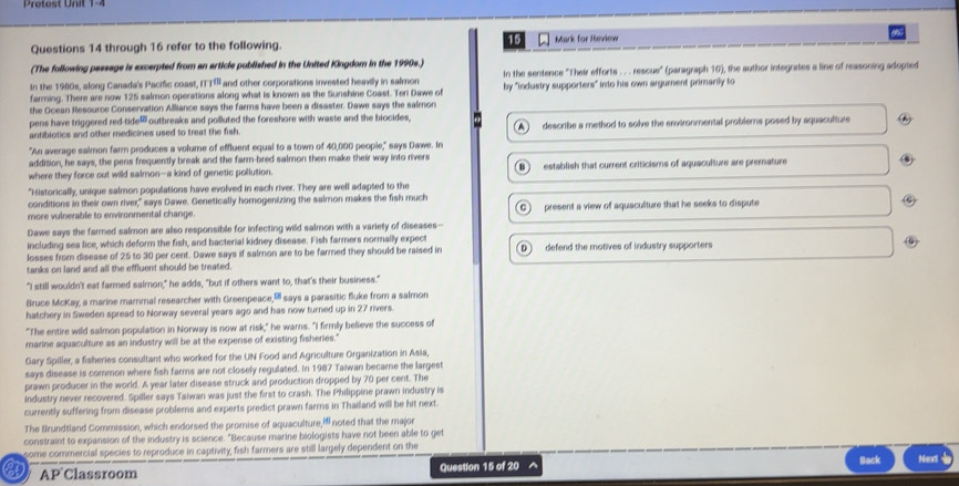 Solved: through 16 refer to the following. 15 Mark for Review (The ...