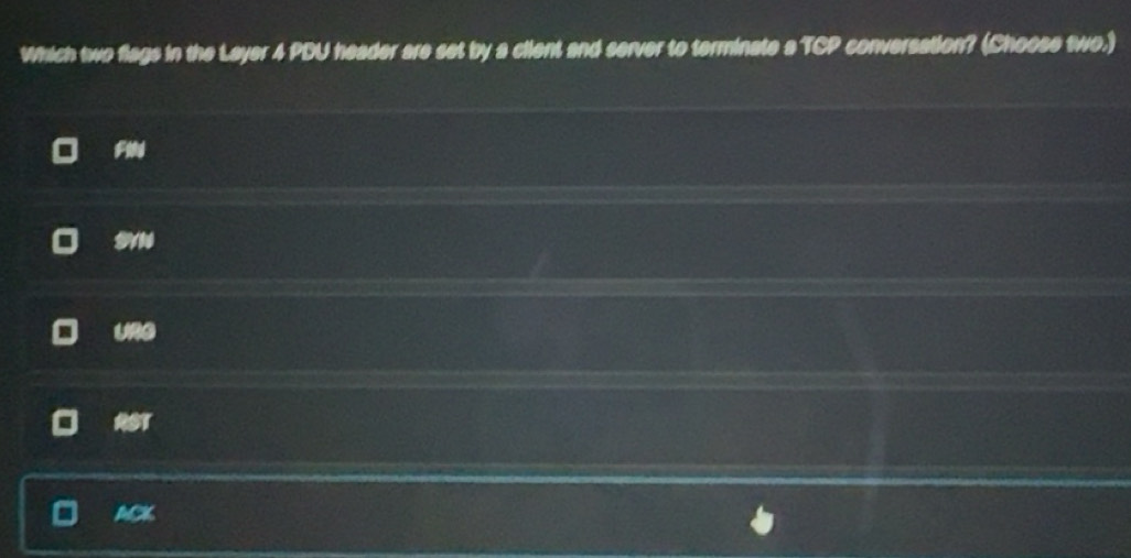 Solved: Which two flags in the Layer 4 PDU header are set by a client ...