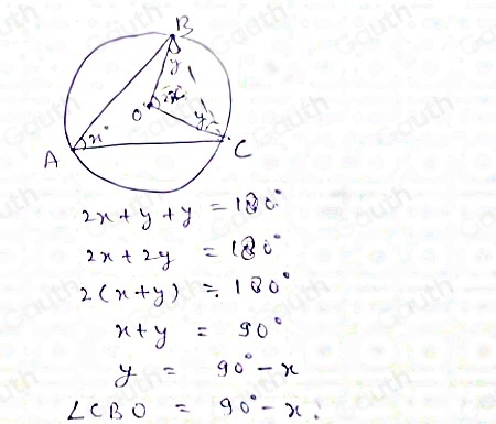 Solved: Let points A, B , and C lie on a circle with center at point (. If ∠ BAC is of measure x ...