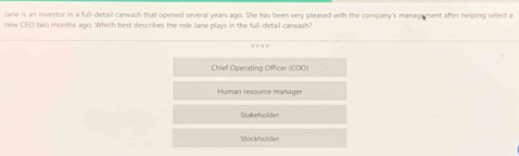 Solved: Jane is an investor in a full-detail carwash that opened ...