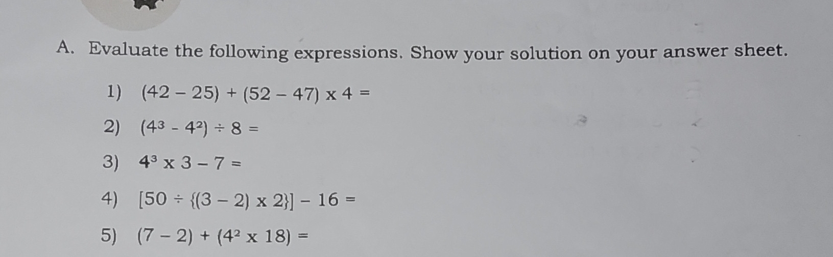 Solved: Evaluate the following expressions. Show your solution on your ...
