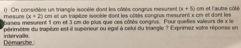 Solved: On considère un triangle isocèle dont les côtés congrus ...
