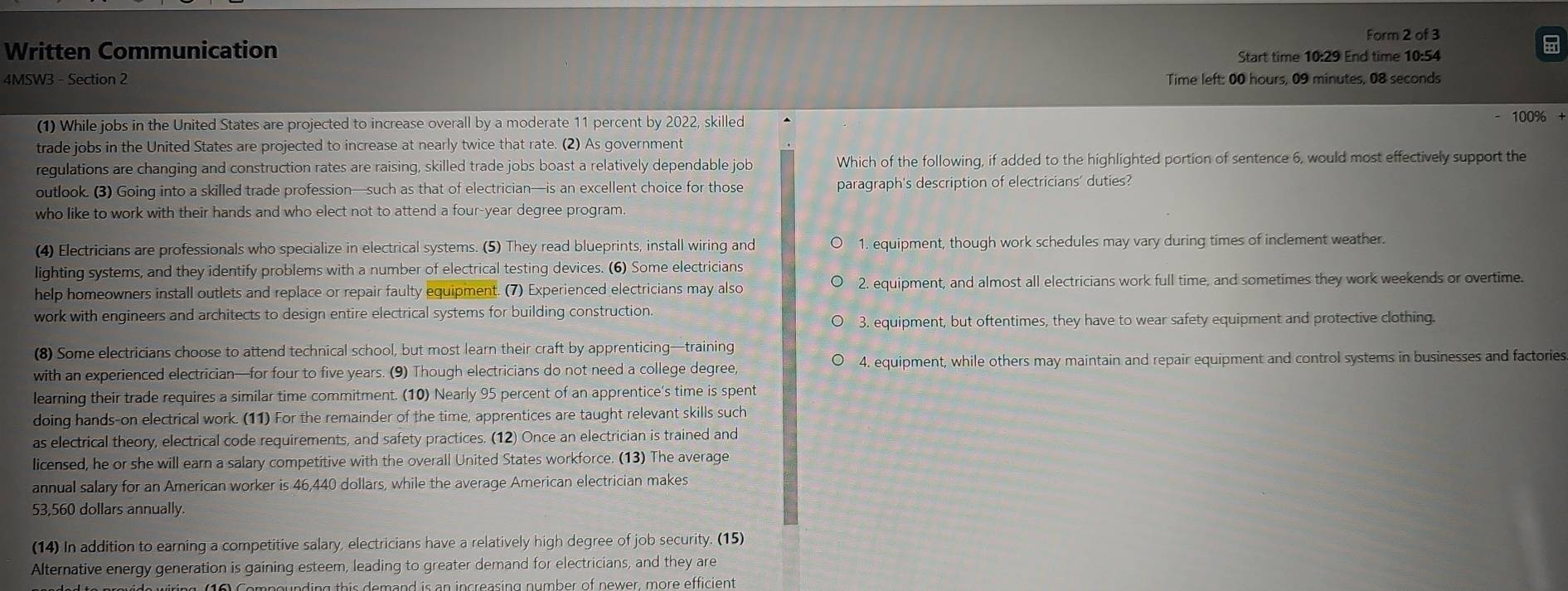 Solved: Form 2 of 3 Written Communication Start time 10:29 End time 10: ...