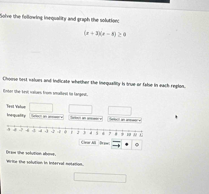 Solved: Solve the following inequality and graph the solution: (x+3)(x ...