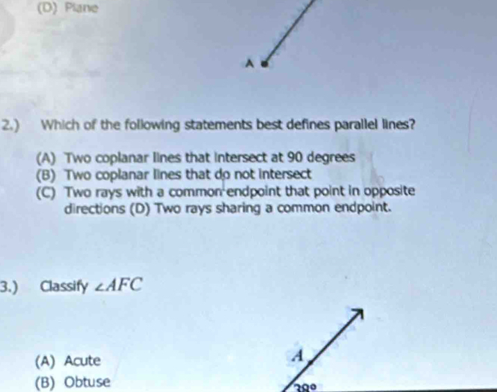Solved: (D) Plane A 2.) Which of the following statements best defines ...