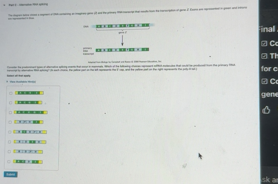 Solved: Alternative RNA splicing The diagram below shows a segment of ...