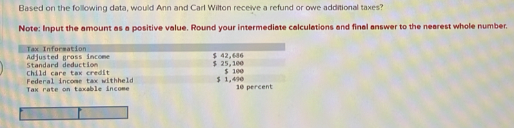 Solved: Based on the following data, would Ann and Carl Wilton receive a refund or owe ...