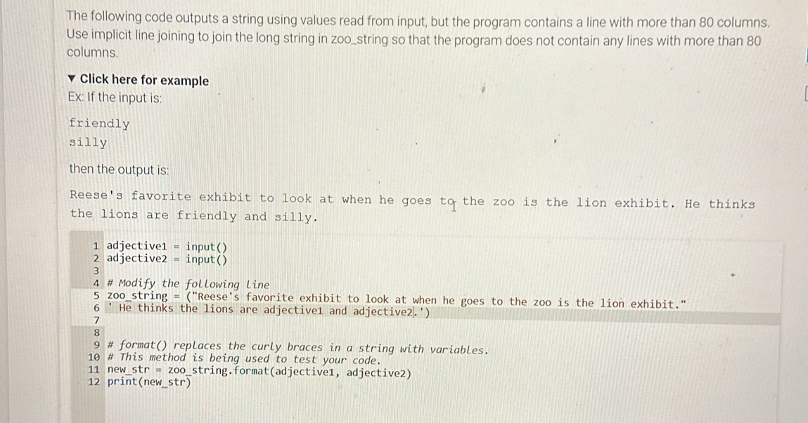 Solved: The following code outputs a string using values read from ...